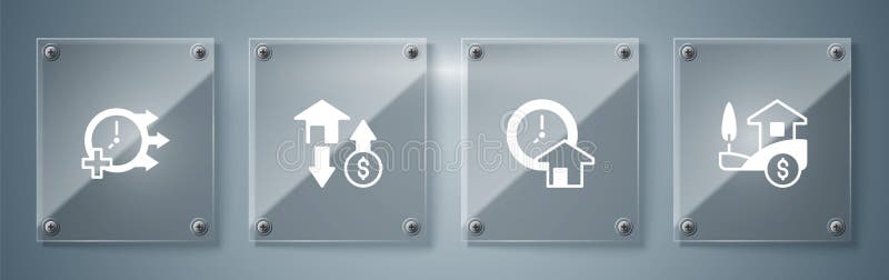 Set House with Dollar, Time is Money, and Clock. Square Glass Panels ...