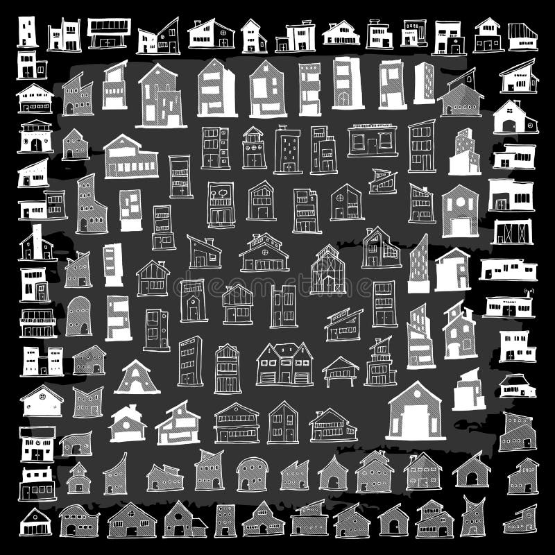 Set of House Drawing Illustration Hand Drawn Doodle Sketch Line Vector ...
