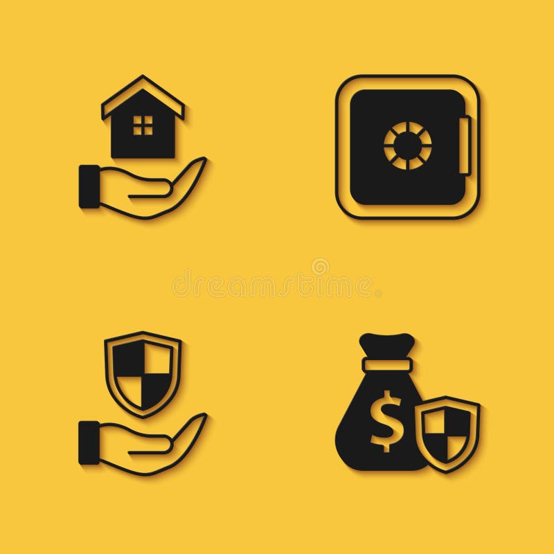 Set House in Hand, Money Bag with Shield, Shield and Safe Icon with ...