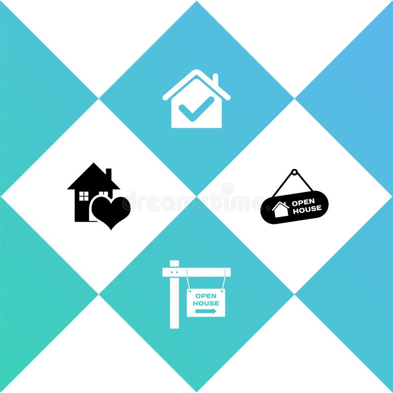 Set House with Heart Shape, Hanging Sign Open House, Check Mark and ...