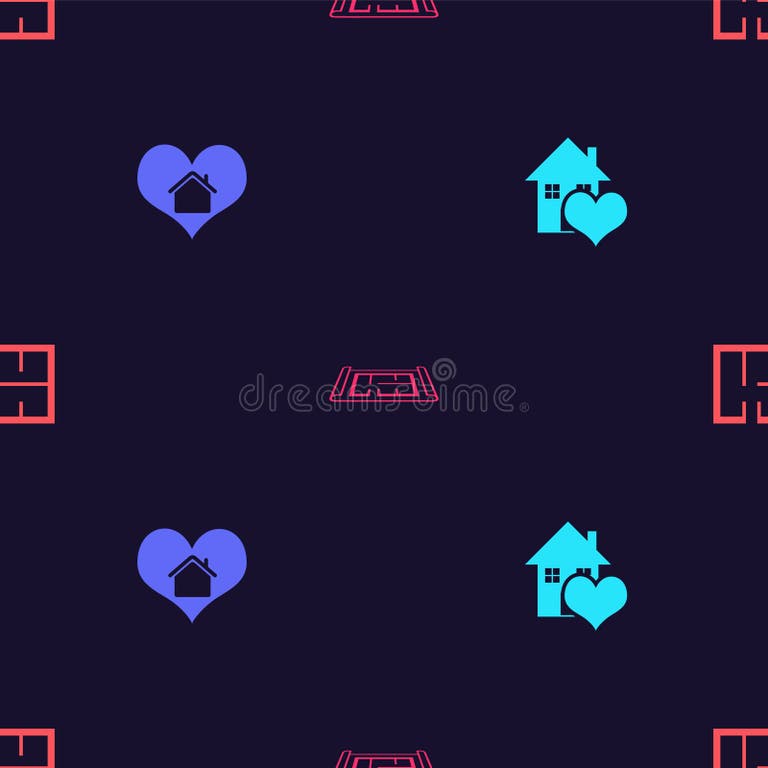 Set House with Heart Shape, , Plan and on Seamless Pattern. Vector ...