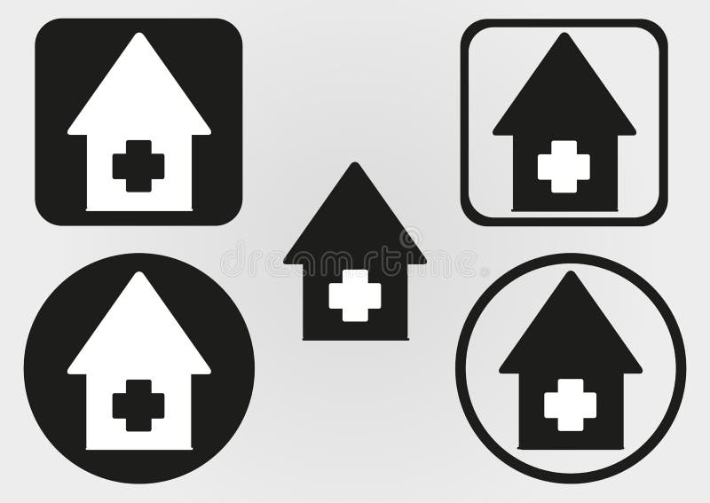 Set House Icon with a Cross. Circle, Square with Rounded Corners Stock ...