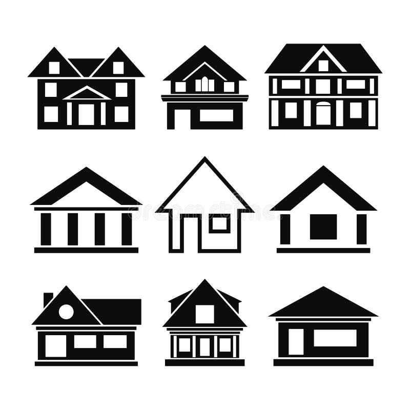 Set of Houses in Black and White Stock Vector - Illustration of style ...