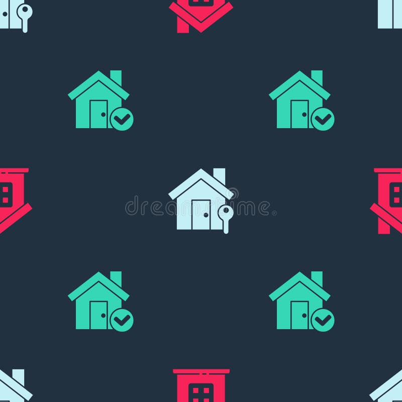 Set House, with Key and Check Mark on Seamless Pattern. Vector Stock ...