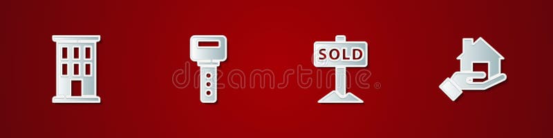 Set House, Key, Hanging Sign with Text Sold and Realtor Icon. Vector ...