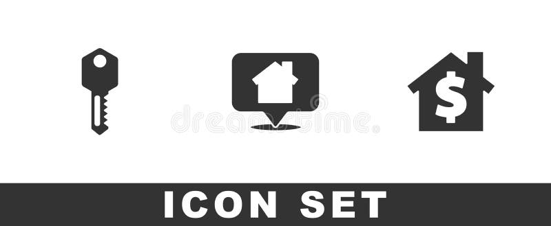 Set House Key, Location with House and Dollar Symbol Icon. Vector Stock ...