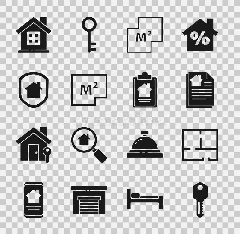 Set House Key, Plan, Contract, Under Protection, and Icon. Vector Stock ...