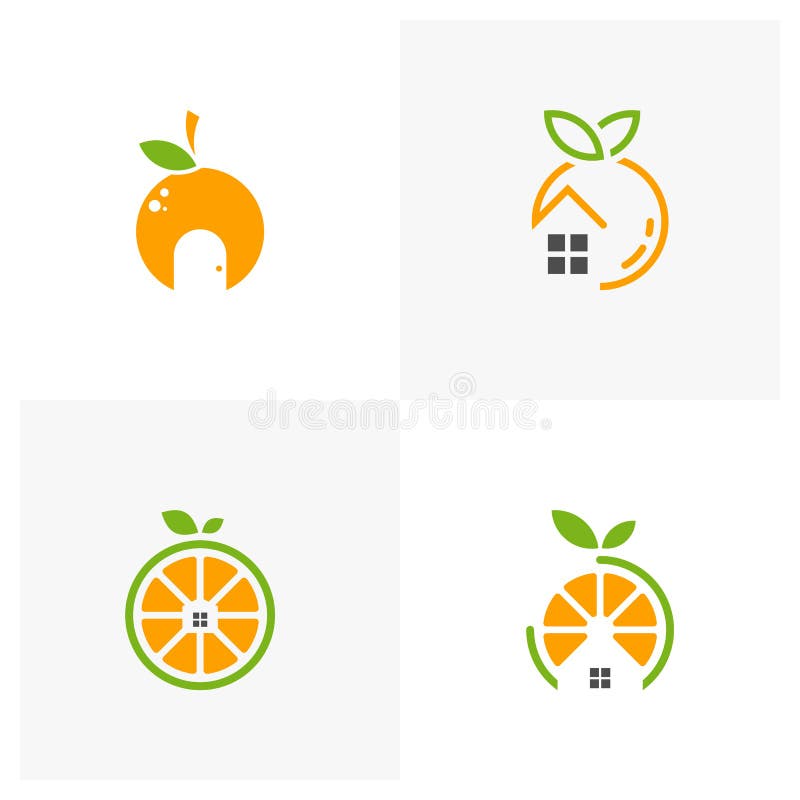 Set of House with Modern Fresh Orange Logo Vector Illustration, Fresh ...