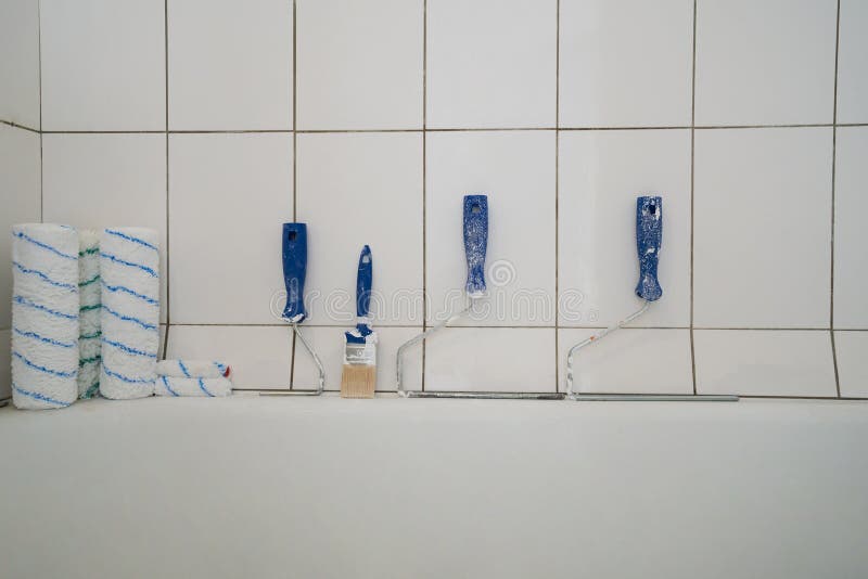 Set of House Painter Tools, Brushes, Paint Rollers. Stock Image - Image ...