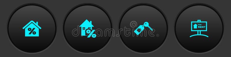 Set House with Percant, , Key and Hanging Sign for Rent Icon. Vector ...