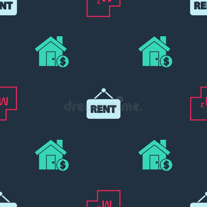 Set House Plan, Hanging Sign with Rent and Dollar Symbol on Seamless ...
