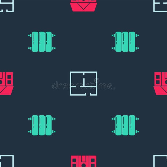 Set House, Plan and Heating Radiator on Seamless Pattern. Vector Stock ...