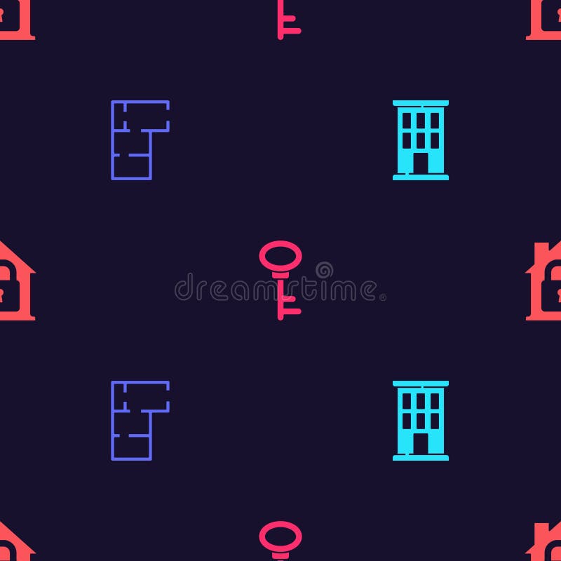Set House, Plan, Key and Under Protection on Seamless Pattern. Vector ...