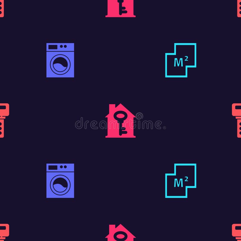 Set House Plan, Washer, with Key and on Seamless Pattern. Vector Stock ...
