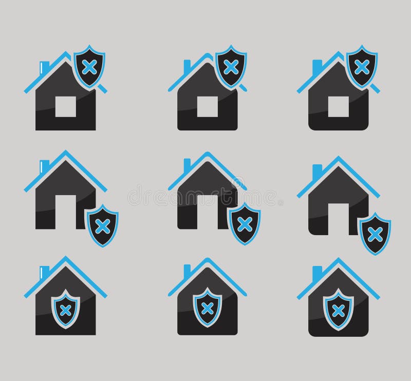 Set of House Protected Icons Isolated on Gray Background Stock ...