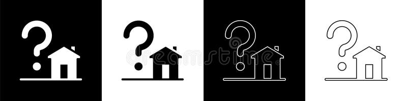 Set House with Question Mark Icon Isolated on Black and White ...