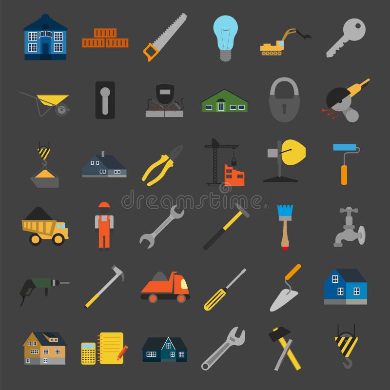 Set of House Repair Tools Icons. Stock Vector - Illustration of element ...