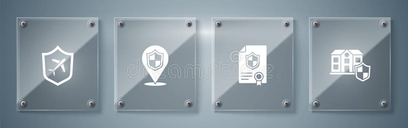 Set House with Shield, Contract, Location and Plane. Square Glass ...