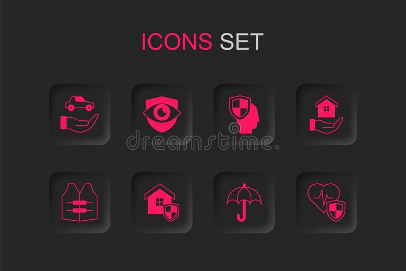 Set House with Shield, Shield and Eye, Car Insurance, Umbrella, Hand ...