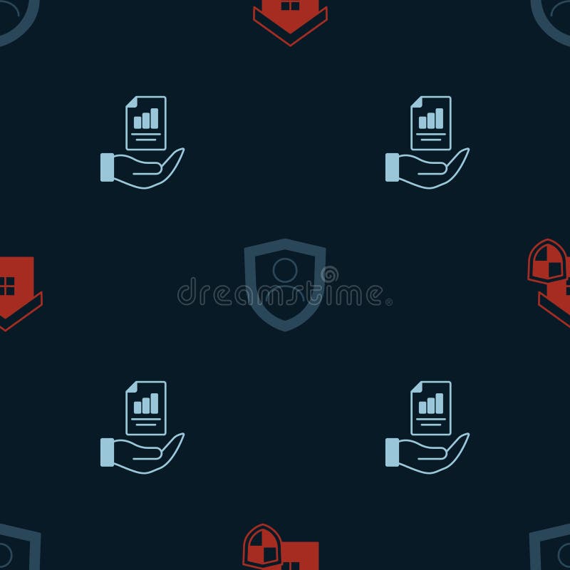 Set House with Shield, Life Insurance and Contract Hand on Seamless ...