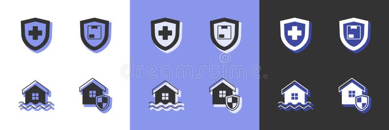 Set House with Shield, Life Insurance, Flood and Delivery Security Icon ...