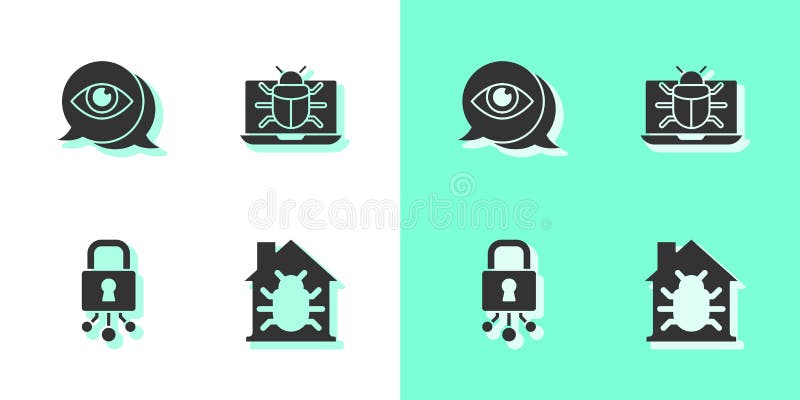 Set House System Bug, Eye Scan, Cyber Security and System on Monitor ... Set House System Bug, Eye Scan, Cyber Security and System on Monitor ...