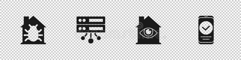 Set House System Bug Server Data Web Hosting With Eye Scan And Smartphone Icon Vector Stock