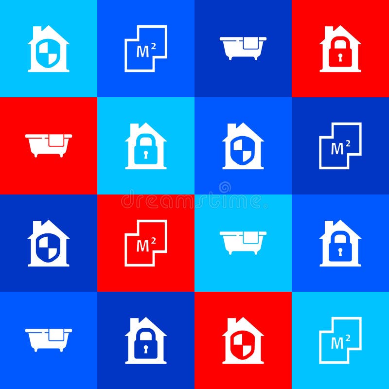 Set House Under Protection, Plan, Bathtub and Icon. Vector Stock Vector ...