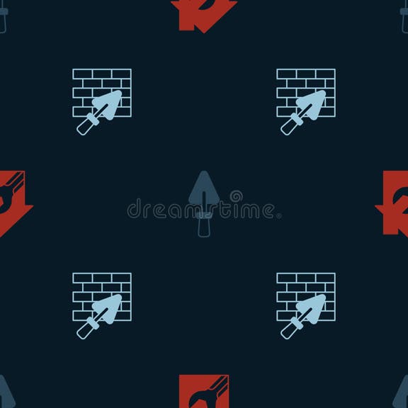 Set House with Wrench Spanner, Trowel and Brick Wall Trowel on Seamless ...