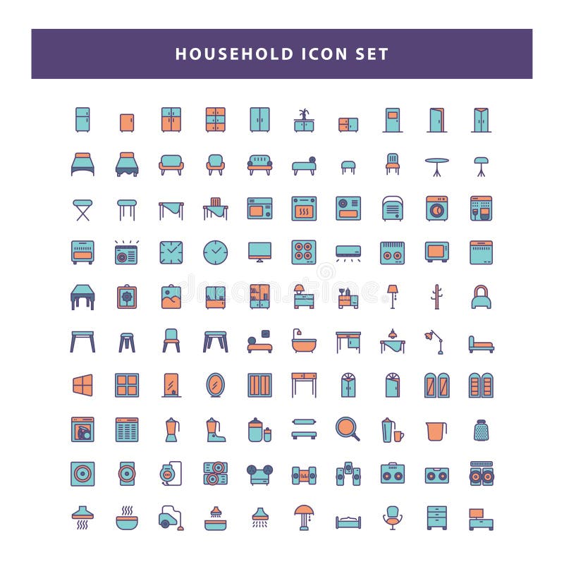 Set of Household Icon with Filled Outline Style Design Vector Stock ...