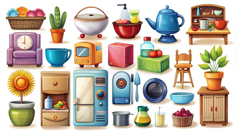 Set of household objects stock illustration. Illustration of food ...