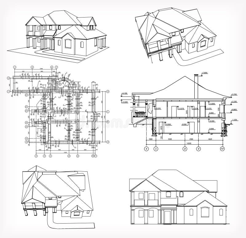 Set Houses and Blueprint. Vector Stock Vector - Illustration of plan ...