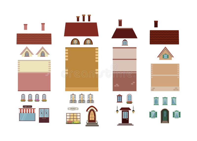 Set of Houses with Elements Stock Illustration - Illustration of ...