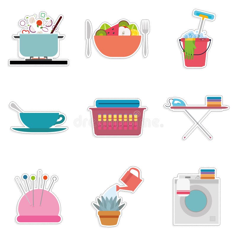 Set of housework icons stock vector. Illustration of bucket - 196459928