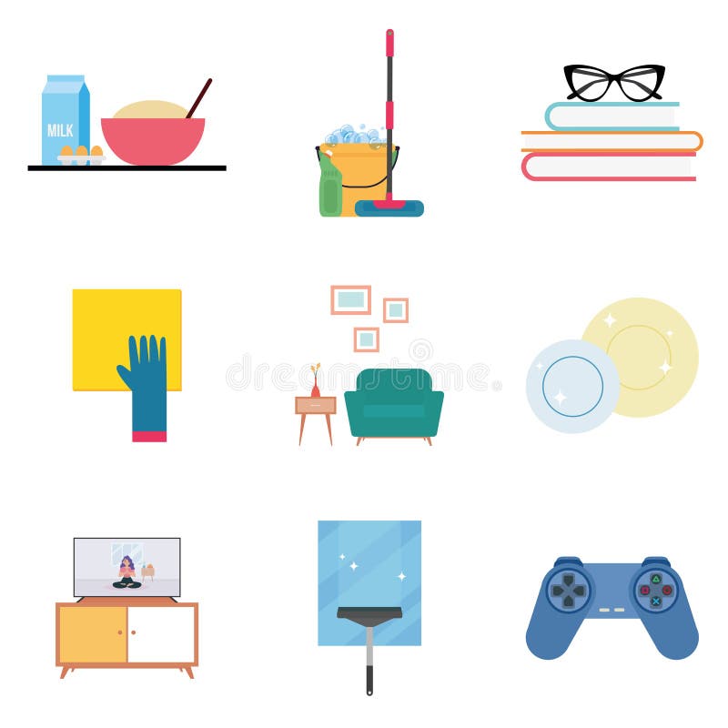 Set of housework icons stock vector. Illustration of sign - 196460284