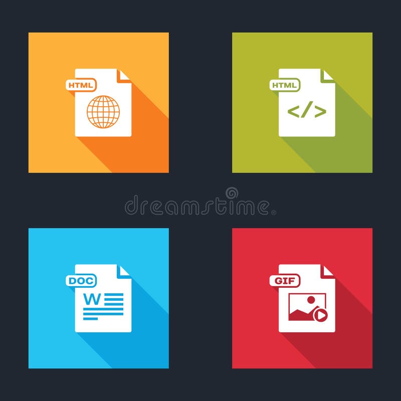 Set HTML File Document, , DOC and GIF Icon. Vector Stock Vector ... Set HTML File Document, , DOC and GIF Icon. Vector Stock Vector ...