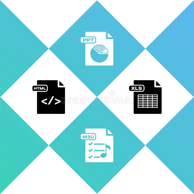 Set HTML File Document, M3U, PPT and XLS Icon. Vector Stock Vector ... Set HTML File Document, M3U, PPT and XLS Icon. Vector Stock Vector ...