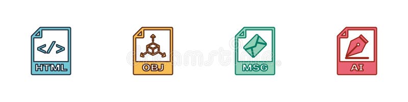 Set HTML File Document, OBJ, MSG and AI Icon. Vector Stock Illustration ... Set HTML File Document, OBJ, MSG and AI Icon. Vector Stock Illustration ...