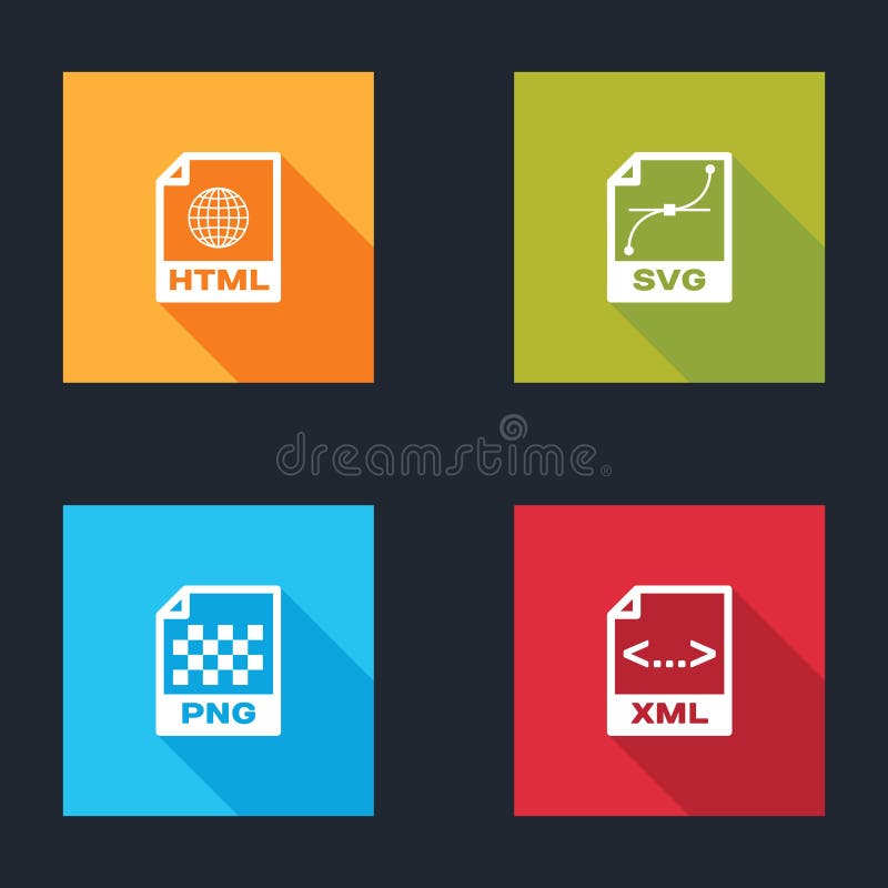 Set HTML File Document, SVG, PNG and XML Icon. Vector Stock ...