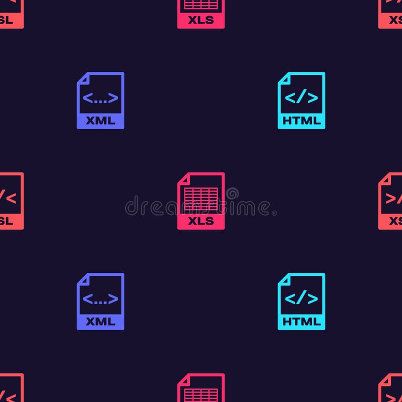 Set Html File Document Xml Xls And Xsl On Seamless Pattern Vector