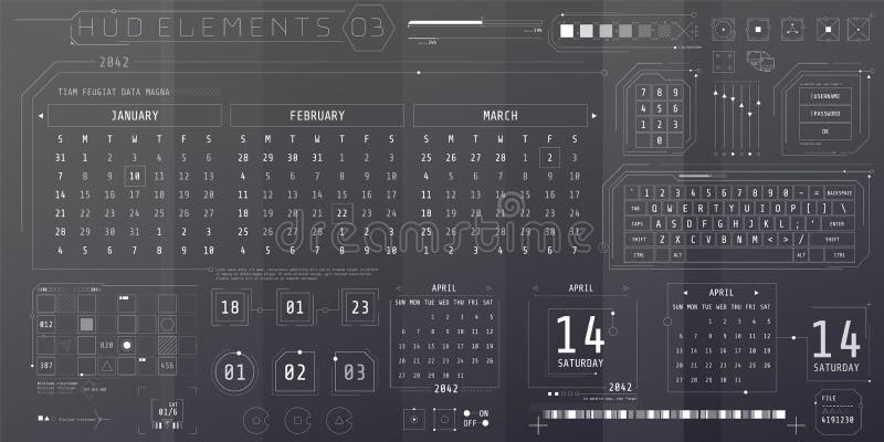 A Set of HUD Calendars Elements for a Futuristic Interface. Stock ...
