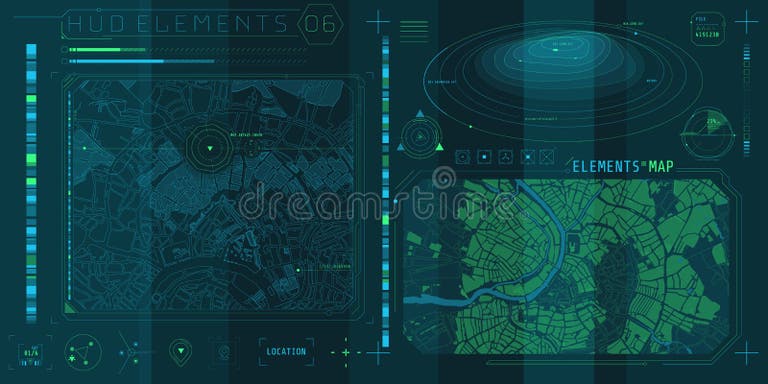 A Set of HUD Maps Elements for a Futuristic Interface. Stock Vector ...