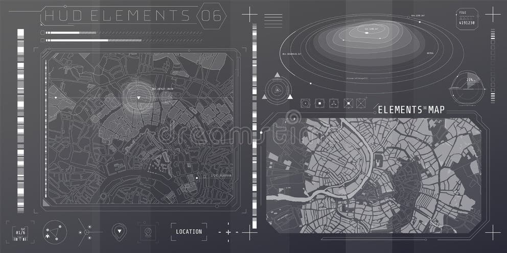 A Set of HUD Maps Elements for a Futuristic Interface. Stock Vector ...