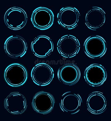 Set of Hud Round Frames or Borders, Sci Fi Circular Neon Elements for ...