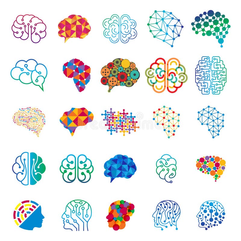 Set of Human Brain Tech Smart Digital Idea Logo Vector Icon Stock ...