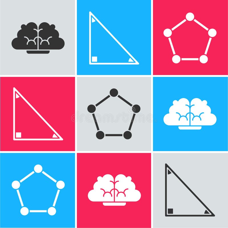 Set Human Brain, Triangle Math and Geometric Figure Pentagonal Prism ...