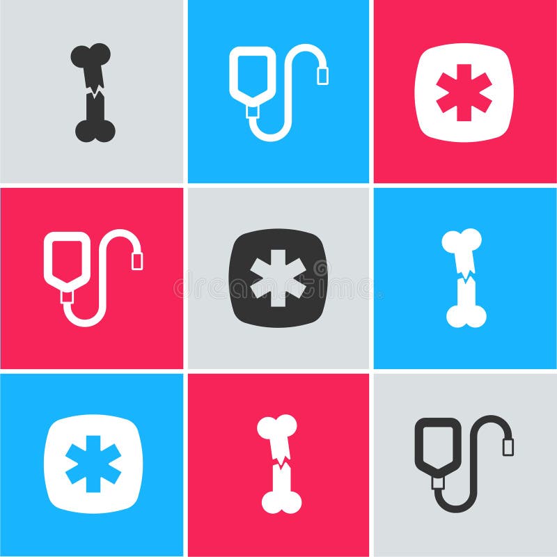 Set Human Broken Bone, IV Bag and Emergency - Star of Life Icon. Vector ...
