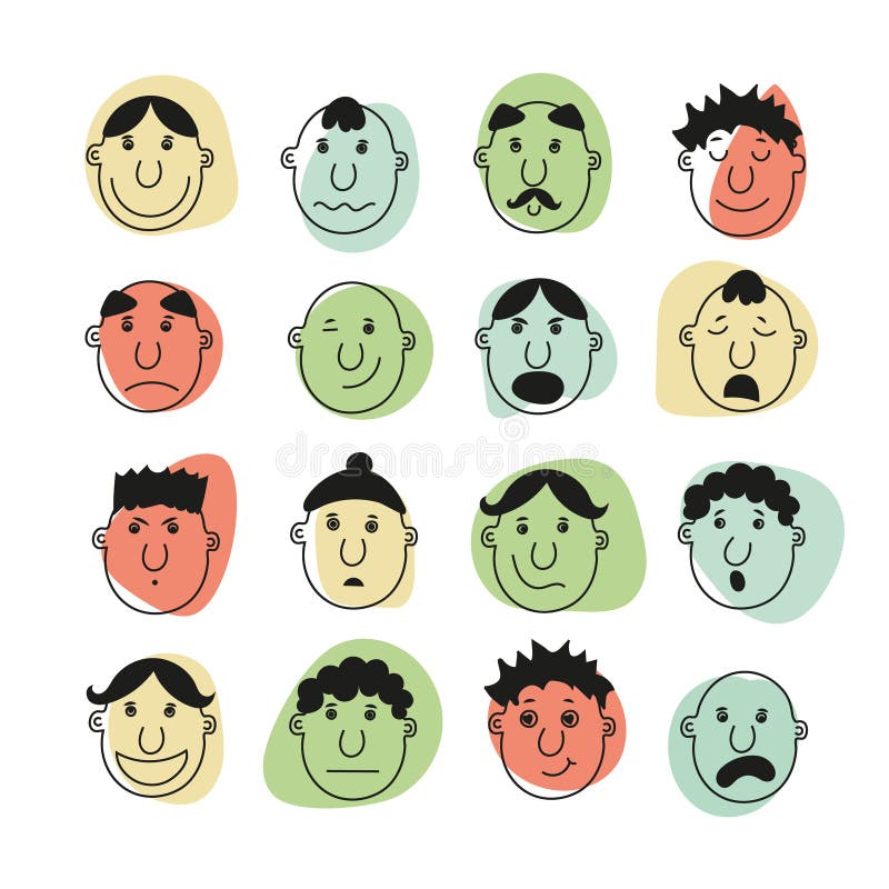 A Set of Human Faces with Emotions Stock Vector - Illustration of ...