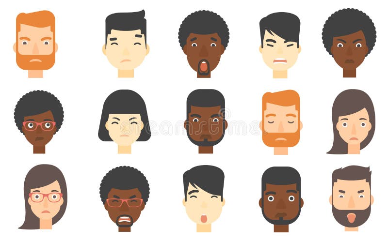 Set of Human Faces Expressing Negative Emotions. Stock Vector ...