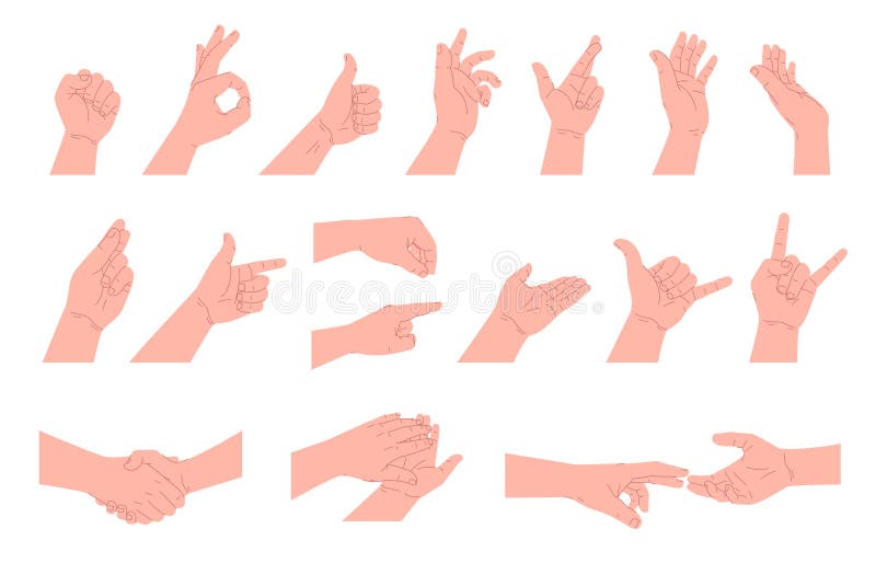 Set of Human Hands with Different Gestures. Hands in Different Angles ...